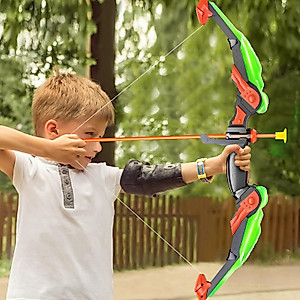 TEMI Kids Bow and Arrow Set - LED Light Up Archery Toy Set with 10 Suction Cup Arrows, Target & Quiver, Indoor and Outdoor Toys for Children Boys Girls