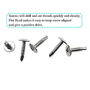 Hao Pro #8 x 3/4" Flat Head Phillips Self Tapping Drilling Bolts Screws with Drill Point Keep Flush Go in Cut Thread Clean Secure Well Sturdy Easy Drive Not Rust Dull 410 Stainless Steel 60PCS