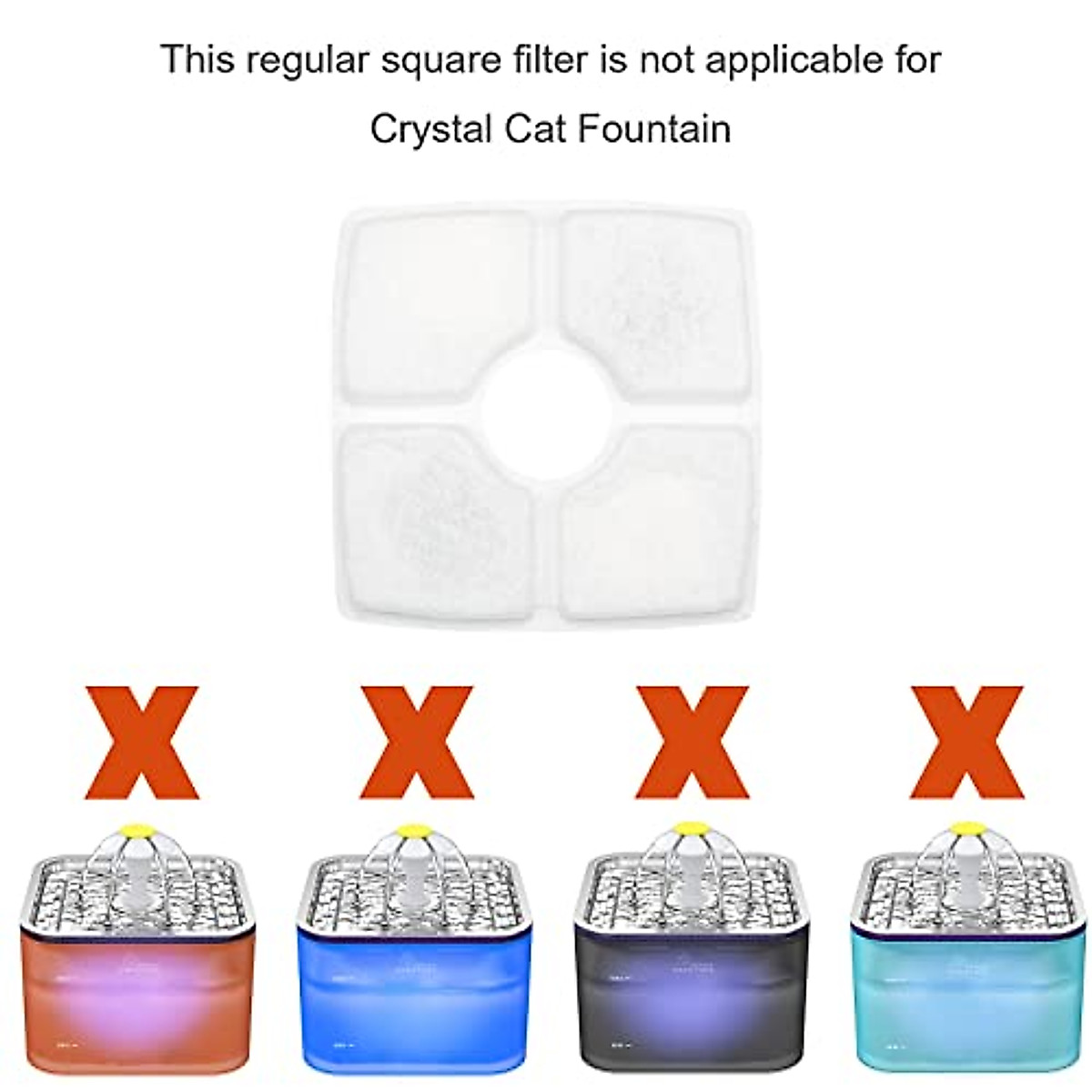 Wonder Creature Cat Fountain Filter for Cubic Cat Water Fountain, 4 Carbon Filters 2 Foam Filters Pack, Elliptical Cat Fountain Filter