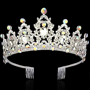 Tiaras and Crowns for Women KICOSY Princess Tiara for Girls AB Crystal Birthday Crown Bachelorette Party Decorations Wedding Bride to Be Tiara Headband Prom Cosplay Halloween Hair Accessories Silver