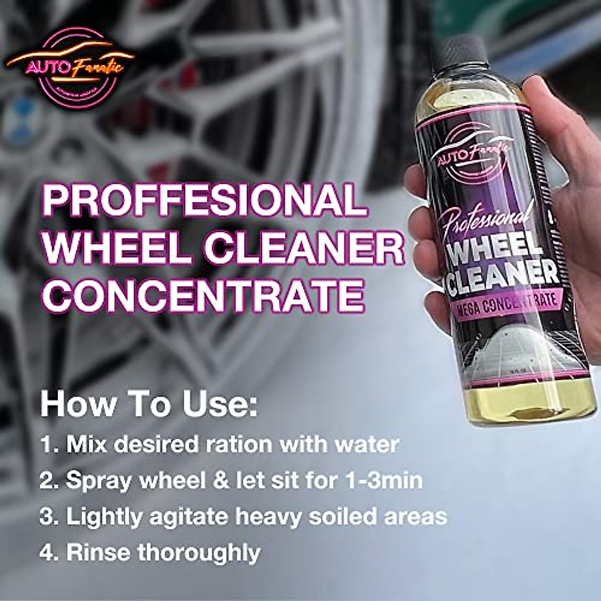 AUTO FANATIC Professional Foaming Wheel Cleaner - Wheel & Rim Cleaner for Car, Motorcycle, RV, SUV & Truck - Chemical Free Concentrated Formula Makes 4 Gallons - Use with Foam Cannon or Foam Sprayer