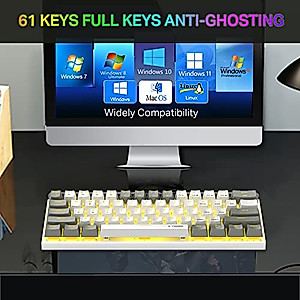 E-YOOSO 60% Mechanical Keyboard, Blue Switches Mechanical Gaming Keyboard Wired with LED Backlit, Ultra-Compact 60 Percent Computer Keyboard for Windows, Mac OS (White Grey)
