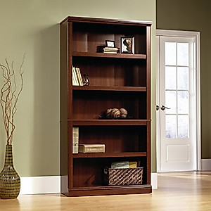 Sauder Palladia Library with Doors, Select Cherry Finish & Select Collection 5-Shelf Bookcase, Select Cherry Finish