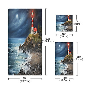Flradish Lighthouse Towels 3 Pack Bath Towels for Bathroom Set Soft Cotton Highly Absorbent Lightweight & Quickdry Towel Set 1 Bath Towel,1 Hand Towel,1 Washclothe