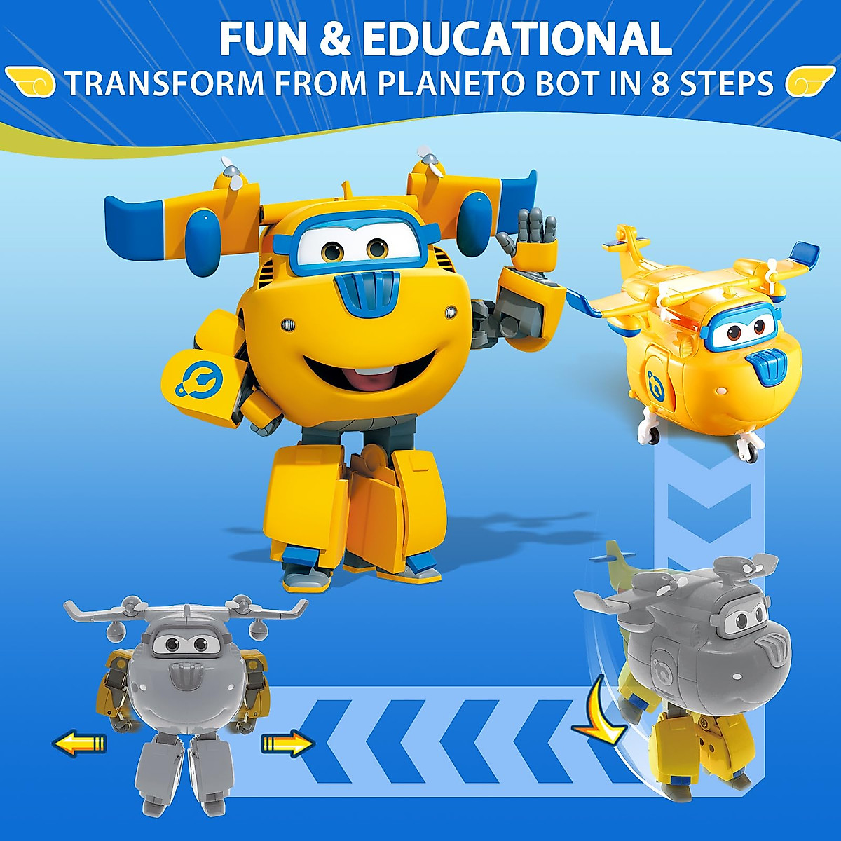 Super Wings - 5' Transforming Donnie Airplane Toys Vehicle Action Figure Plane to Robot,Suitable 3 4 5 year old Kids Fun Flying Toy Plane for Preschool Play and Birthday Gifts,Yellow