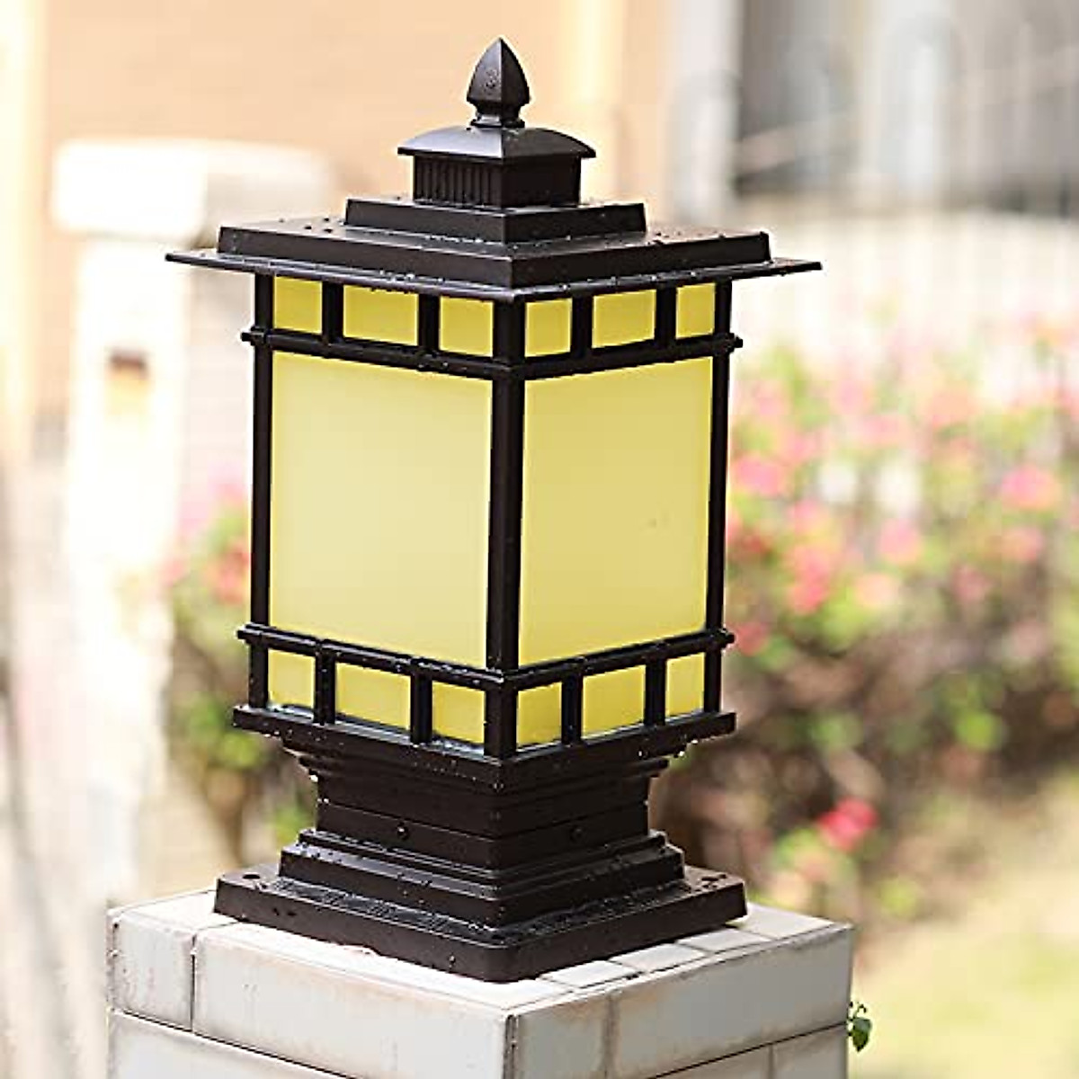 Enlylyog Outdoor Column Headlights Chinese Style Waterproof Outdoor Gate Villa Landscape Home Garden Courtyard Community Terrace Wall Lamp