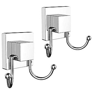 HOME SO Suction Cup Hooks for Shower, Bathroom, Kitchen, Glass Door, Mirror, Tile – Loofah, Towel, Bath Robe Removable Hook Holder – Prisma Collection, Stainless Steel Chrome (2-Pack)…