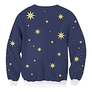 Women's Hoodies Sweatshirt Thenlian Women Christmas 3D Print Long Sleeves O-Neck Pullover Sweatshirt Blouse Tops(M, Blue 3)