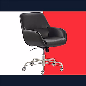 Tommy Hilfiger Forester Luxury Bonded Leather Home Office Chair, Modern Round Swivel Accent Seating with Arms, Adjustable Height and Recline, Charcoal Grey