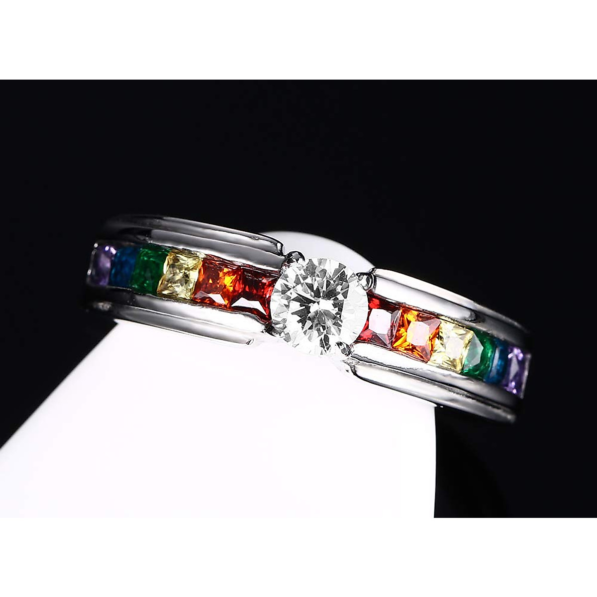 VNOX Stainless Steel Gay Pride Rainbow CZ Relationship Engagement Promise Rings Weeding Band for Lesbian,Size 8