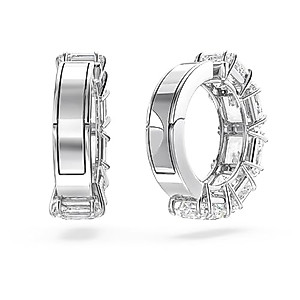 Swarovski Matrix clip earrings, Square cut, Clear, Rhodium Finish