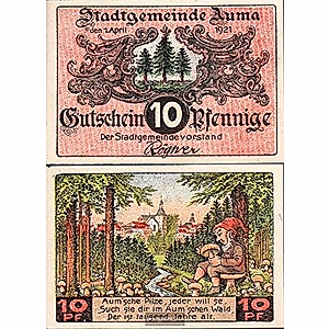 1921 DE Delightlful Century Old German Currency w Elf admiring Giant Mushroom! Original and Authentic Bill! Pfeenigs to 1 Mark About Uncirculated or Better