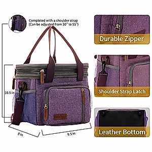 Geochlo Insulated Lunch Bag for Women Men, Lunch Box Leakproof Cooler Tote with Shoulder Strap for Work Picnic School (Purple)