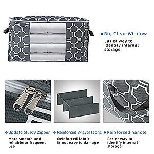 Vosign 3-Pack Large Storage Bags for Clothes Pillow Blankets, Foldable Storage Containers Organizers Bins with Reinforced Handles, Clear Window, Sturdy Zippers, 100L, Grey