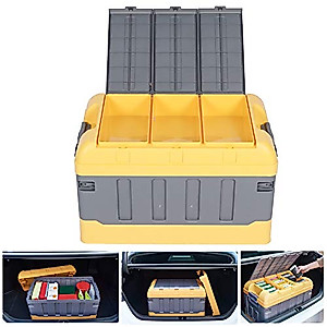 aqxreight Storage Bins, 75L Collapsible Storage Bin 3 Compartments 132.3lbs Load with Lid for Home Car Trunk MultiPurpose (Yellow)
