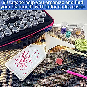 VAIIEYO Diamond Painting Storage Containers, 60 Slots EVA Shockproof Beads Storage, Label Stickers for DIY,Portable Diamond Embroidery Craft Jewelry Beads Rhinestones Organizer Durable High Capacity