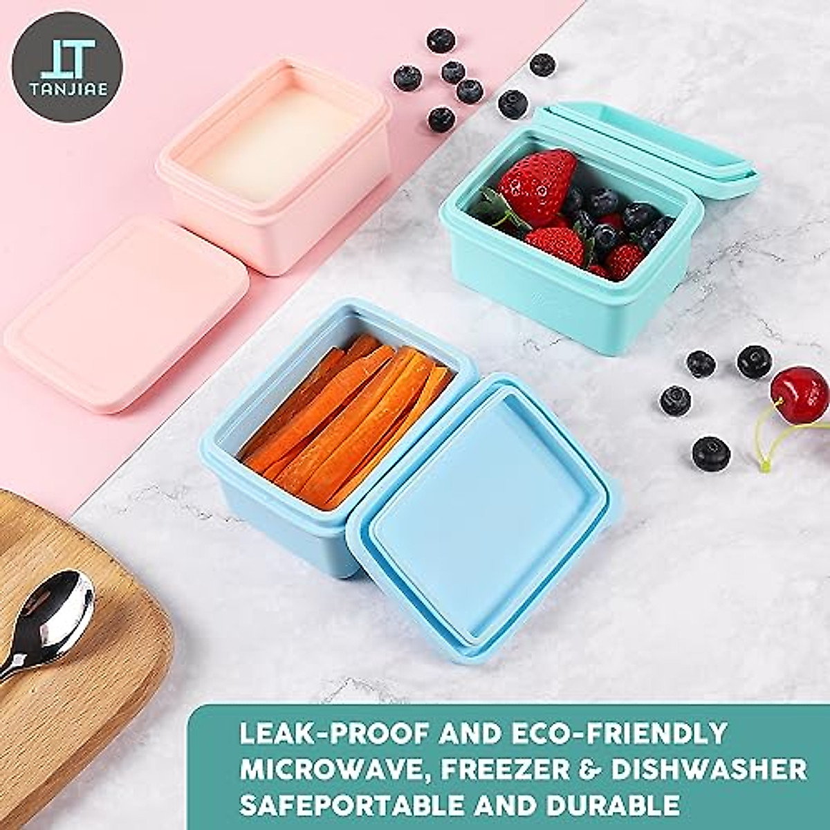 Tanjiae Silicone Snack Containers for Kids, Leak Proof Microwavable Small Tupperware Lunch Box Containers with Lids for Toddlers, 1 Cup BPA Free Freezer Molds for Soups/Baby Food Storage (13.5oz)