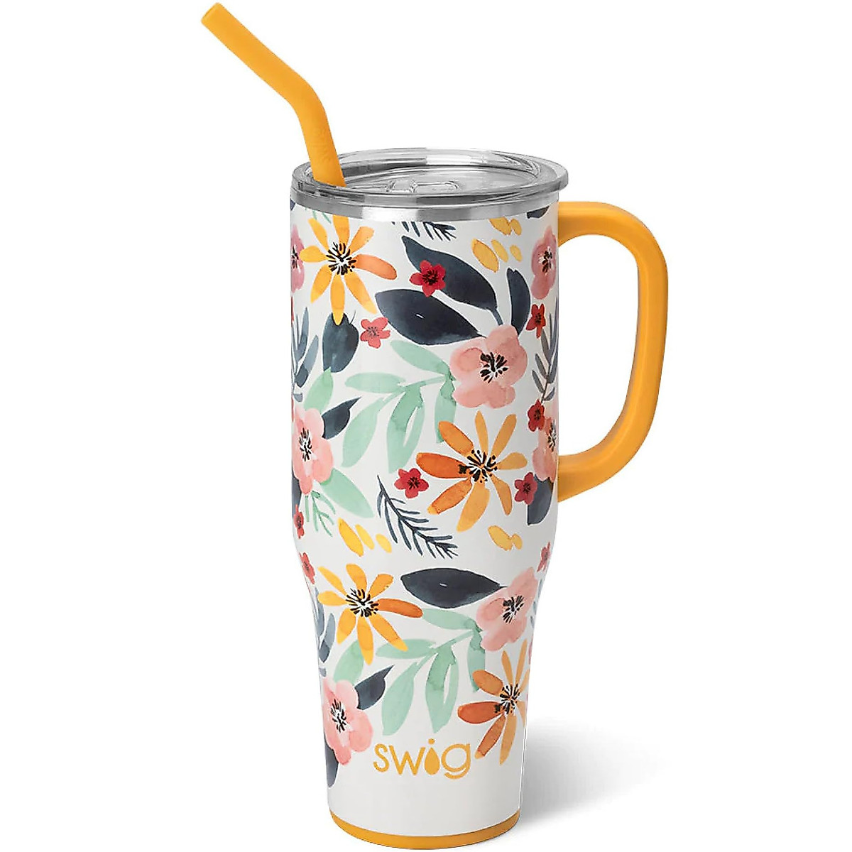 Swig Life 40oz Mega Mug, 40 oz Tumbler with Handle and Straw, Cup Holder Friendly, Dishwasher Safe, Extra Large Insulated Tumbler, Stainless Steel (Honey Meadow)