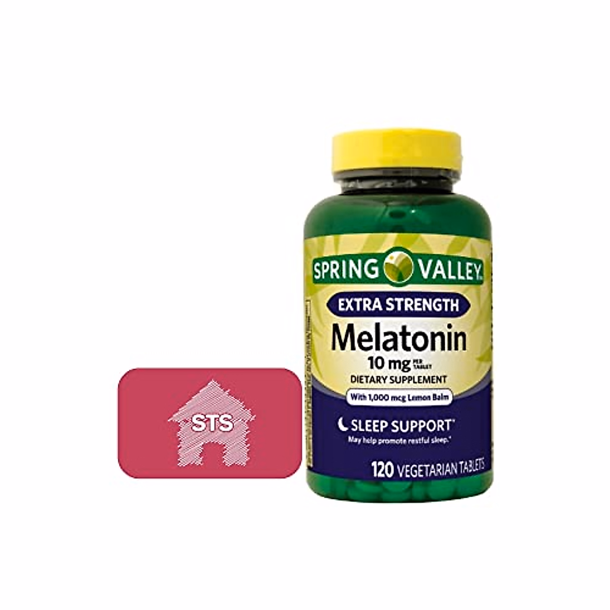 Spring Valley Melatonin 10 mg with Lemon Balm Extra Strength, Sleep Support - 120 Tablets + STS Fridge Magnet.
