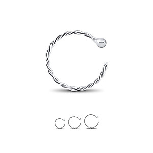14k White Gold Nose Hoops Twisted Open Nose Rings 5/16" - 8mm 20G