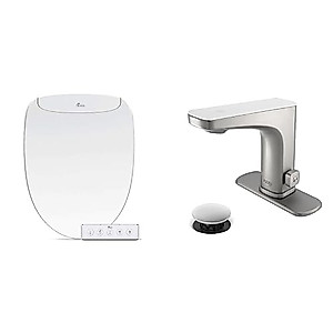Bathroom Refresh Bundle Includes (1) Bio Bidet Discovery DLS Elongated Smart Low-Profile Bidet Toilet Seat and (1) Grove Motion Activated Hands Free Bathroom Faucet in Brushed Nickel Finish