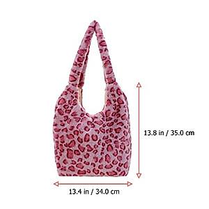 Plush Shoulder Bag Fluffy Leopard Print Tote Bag Cute Fuzzy Underarm Bag Handbag Bag Winter for Women Girls Pink