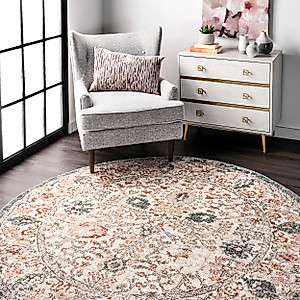 nuLOOM Lenore Vintage Floral Area Rug - 7-Round Area Rug Transitional Beige/Multicolor Rugs for Living Room, Bedroom, Dining Room, Hallway, Kitchen