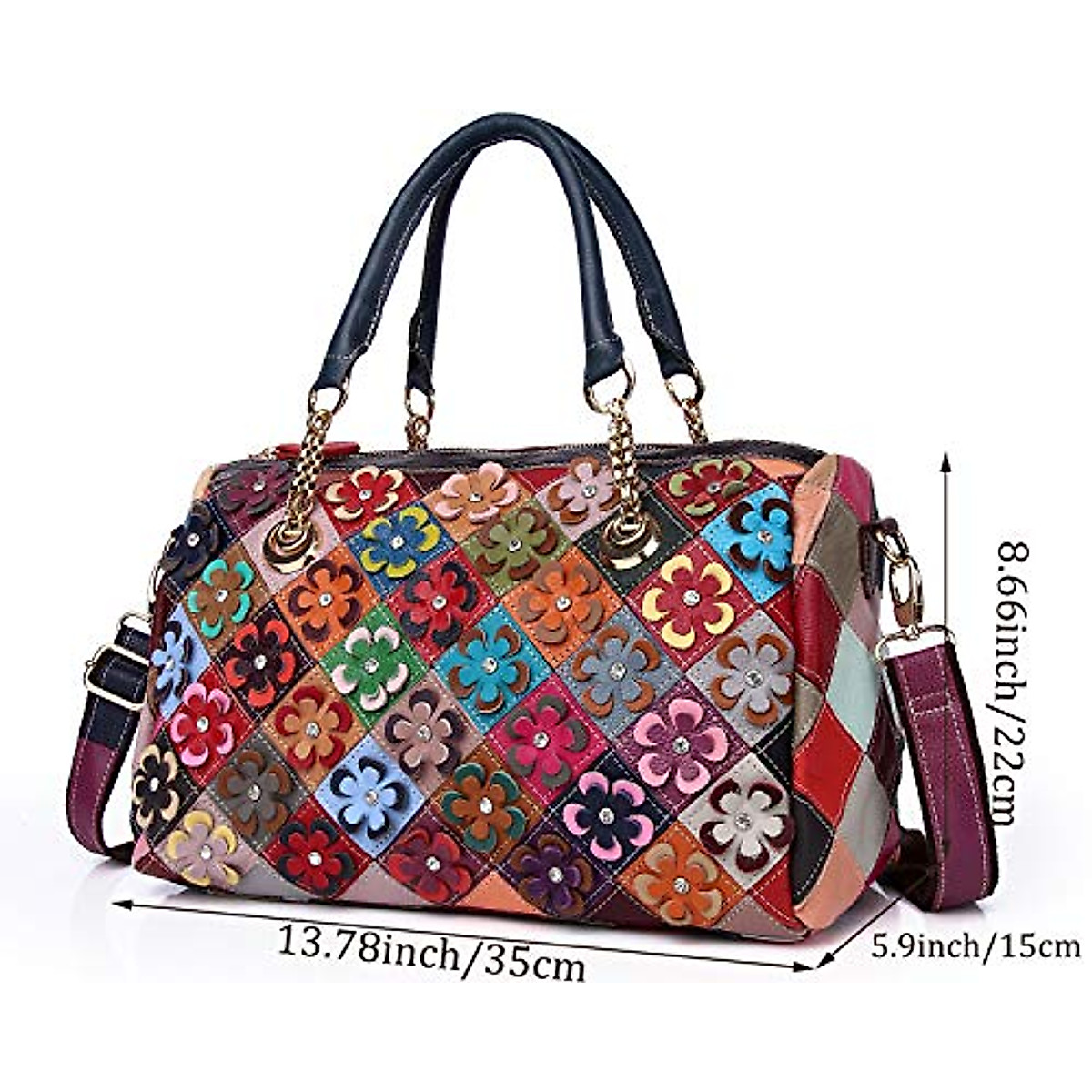 Segater® Women’s Multicolor Floral Boston Bag Genuine Leather Hobo Purses Colorful 3D Splicing Shoulder Bag Ladies Crossbody Bags