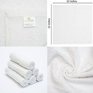 GOLD TEXTILES 48 Pack Economy White Washcloths Set (12x12 inches) - Cotton Blend Commercial Grade Cleaning Rags, Quick Drying & Soft Face Cloths, Fingertip Towels for Bathroom, Spa, Gym, and Kitchen