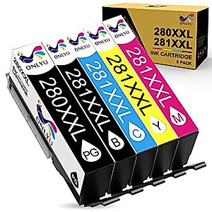 ONLYU Compatible Ink Cartridge Replacement for Canon 280 281 PGI-280XXL CLI-281XXL PGI 280 XXL CLI 281 XXL PIXMA TR7520 TR8520 TS6120 TS6220 TS6320 TS8220 TS8320 Printer (5 Packs)
