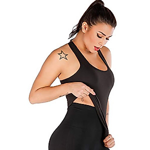 RUNNING GIRL Tank Top for Women, Workout Ribbed Black Sports Bra Racerback Long Tank Tops Loose Fit Plus Size (BX2356 Black.CN:XL,US:L)