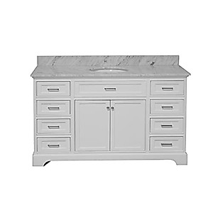 Kitchen Bath Collection Aria 60-inch Single Bathroom Vanity (White/Carrara): Includes White Cabinet with Authentic Italian Carrara Marble Countertop and White Ceramic Sink