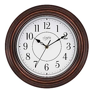 La Crosse Technology 404-2630W 12 Inch Evelyn Quartz Wall Clock with Silent Movement, 12", Brown