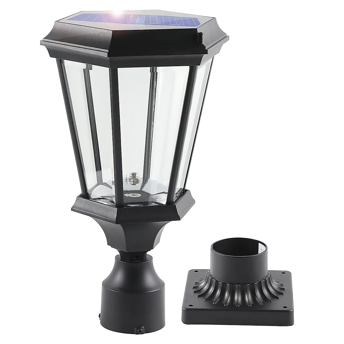 VOCLDFA Solar Post Light, Dusk to Dawn Sensor Pillar Light Fixture 15.8"H, Waterproof LED Exterior Lamp Post Lantern, Aluminum Outdoor Post Light, Pole Lanterns Outdoor with 3-Inch Pier Mount Adapter