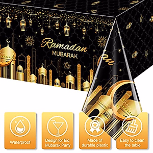 6 Pack Ramadan Plastic Tablecloth Decorations for Home, Eid Mubarak Ramadan Disposable Table Cover Decorations, Muslim Happiness Ramadan Eid Al-fitr Table Cloths for Ramadan Party Supplies, 54x108Inch
