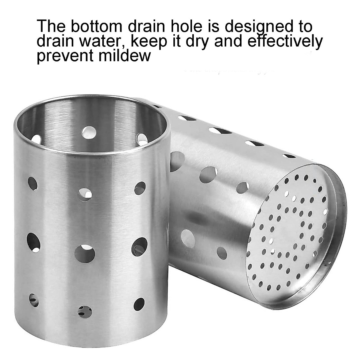 Tomotato Stainless Steel Utensil Holder, 6.3" Kitchen Utensil Holder Caddy Silverware Drying Rack Utensil Drainer Countertop Utensil Storage Organizer Cutlery Holder, 3.9" Diameter