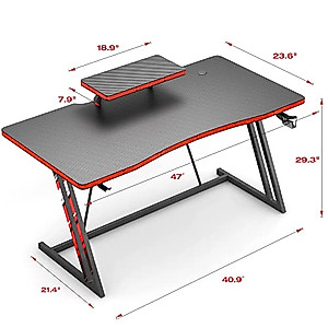 Furmax 47 inch Gaming Desk PC Computer Table Racing Style Home Office Desk Z Shaped Carbon Fiber Desktop Gamer Workstation with Monitor Stand Cup Holder and Headphone Hook (47 inch)
