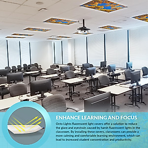Octo Lights Fluorescent Light Covers for Ceiling Lights Classroom 2x4 (22.38in X 46.5in) Improve Focus, Eliminate Headaches, Provide Florescent Light Relief - Tree 010