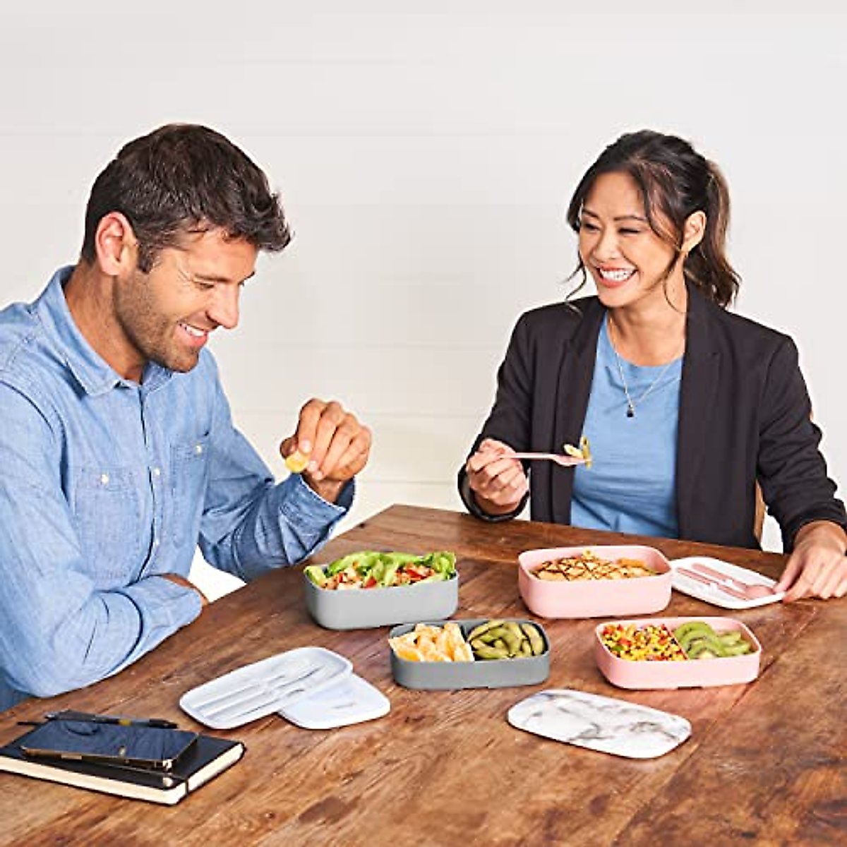 Bentgo Classic - All-in-One Stackable Bento Lunch Box Container - Modern Bento-Style Design Includes 2 Stackable Containers, Built-in Plastic Utensil Set, and Nylon Sealing Strap (Gray)