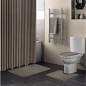 Vintage Brown Bathroom Set with Shower Curtain and Rug and Accessories,36x72 Inches Long Stall Curtain with Small Bath Mat,Bathtub Floor Runner Rug Set,12 Hooks Ombre Abstract Minimalist Geometric