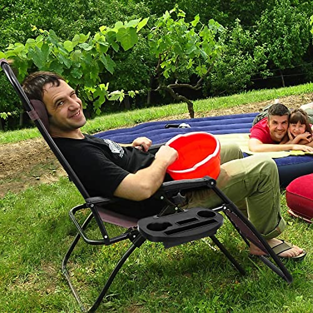 Set of 2 Adjustable Steel Mesh Zero Gravity Lounge Chair Recliners w/Pillows and Cup Holder Trays (Brown)