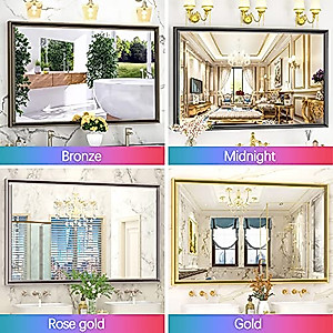 Vosuja 48 x 30 Inch Bathroom Mirrors for Vanity, Rose Gold Wall Mirror, Modern Wall Mounted Mirror for Bathroom, Rectangluar Right Angle Metal Framed Mirror (Horizontal/Vertical)