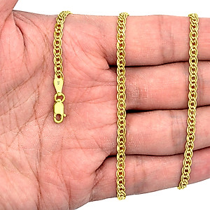 Nuragold 10K Yellow Gold 3.5mm Double Cuban Curb Link Chain Pendant Necklace, Womens Men Jewelry Lobster Clasp 16" 18" 20" 22" 24" 26"
