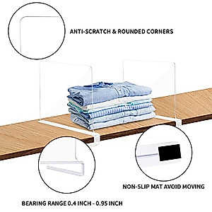 HOLIIO 8PCS Acrylic Shelf Dividers,Clear,Plastic Closets Shelf and Separator Organization for Bedroom, Kitchen and Office