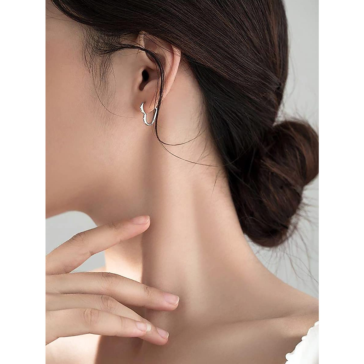 Reffeer 925 Sterling Silver Heart Earrings Hoop Minimalist Sleeper Huggie Earrings For Women Teens (A-Silver)