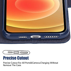 Arae Compatible with iPhone 12 Case and iPhone 12 Pro Case Wallet Flip Cover with Card Holder and Wrist Strap for iPhone 12/12 Pro 6.1 inch - Blue