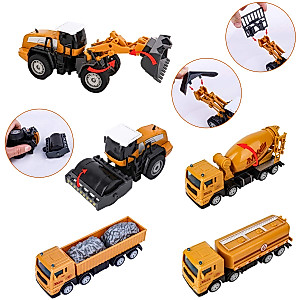 Meland Construction Vehicle Truck Toy Set - 64PCS Kids Engineering Truck Playset with Mat, Crane, Cement, Fuel Truck,Wheel Loader with 3 Interchangeable Parts,Birthday for Boys Toddlers