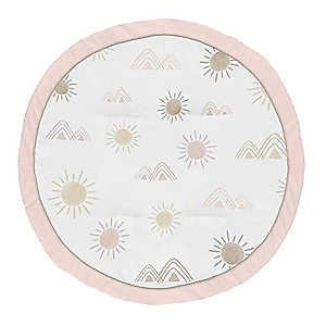 Sweet Jojo Designs Boho Desert Sun Girl Baby Playmat Tummy Time Infant Play Mat - Blush Pink Mauve Gold Taupe Bohemian Watercolor Mountains Southwest Nature Outdoors Minimalist Geometric