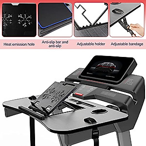 Natheeph Treadmill Desk Attachment Treadmill Laptop Holder Height Multi-Stage Adjustable Treadmill Desk for Notebooks, Tablets, Laptops, and More, with Non-Slip Pads and Nylon Strap (Adjustable Grey)