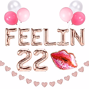 BRT Bearingshui 22nd Birthday Decorations Gifts For Her, FEELIN 22 Balloon Banner,22 Years Old Birthday, Happy 22nd Birthday Decorations Supplies for Women Girls